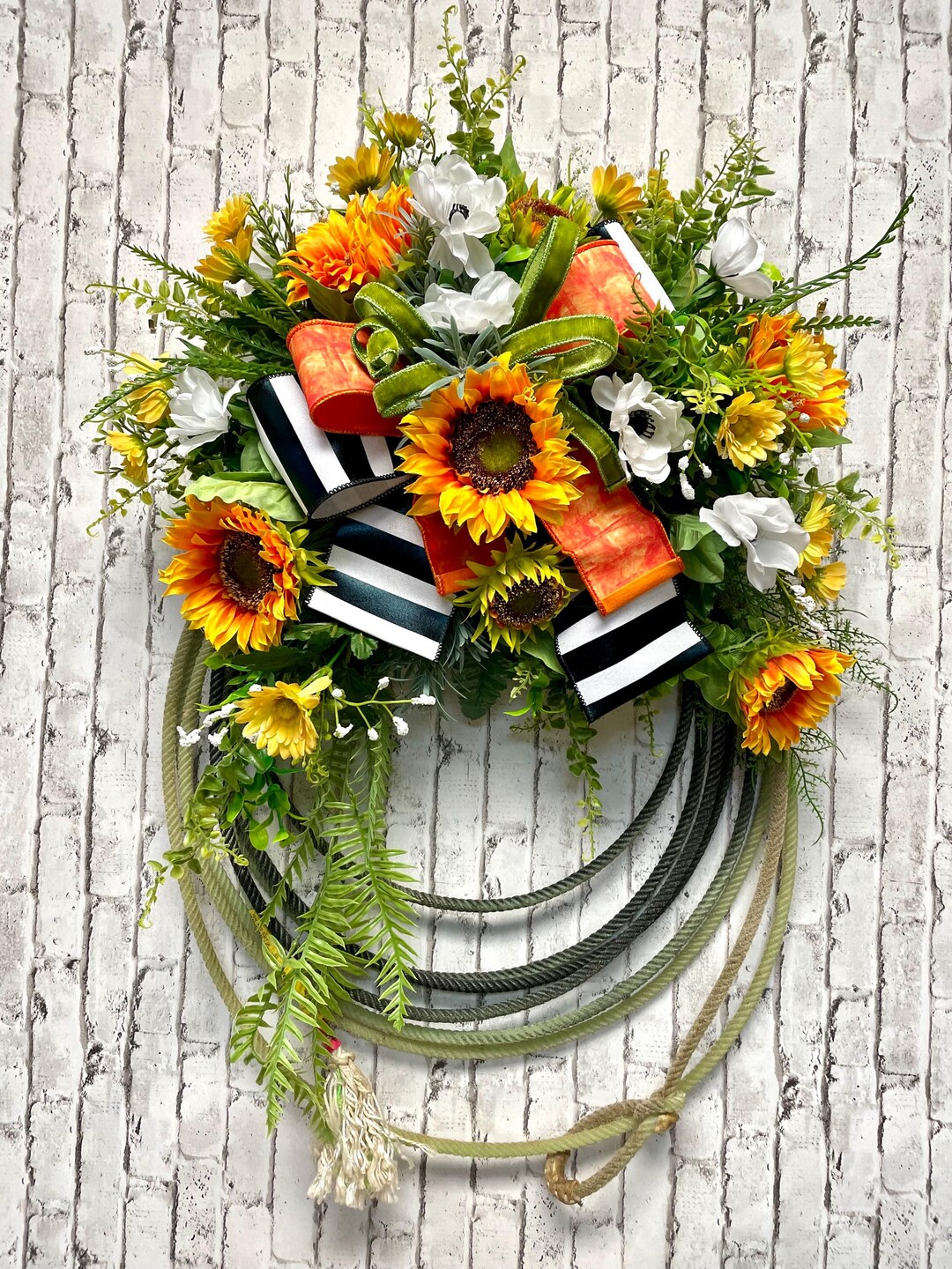 Sunflower Lariat Rope Wreath, Used Rodeo Rope Wreath, Spring Wreath ...