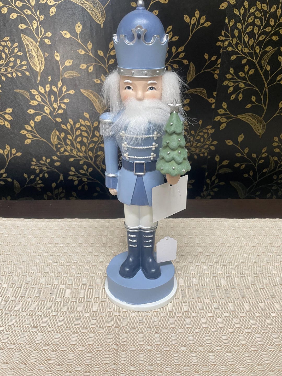 Blue Nutcracker With Tree, Blue Christmas Decor, Chinoiserie Nutcracker ...