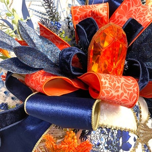Orange and Blue Fall Swag, Glam Blue White and Orange Swag, Fall Glam ...