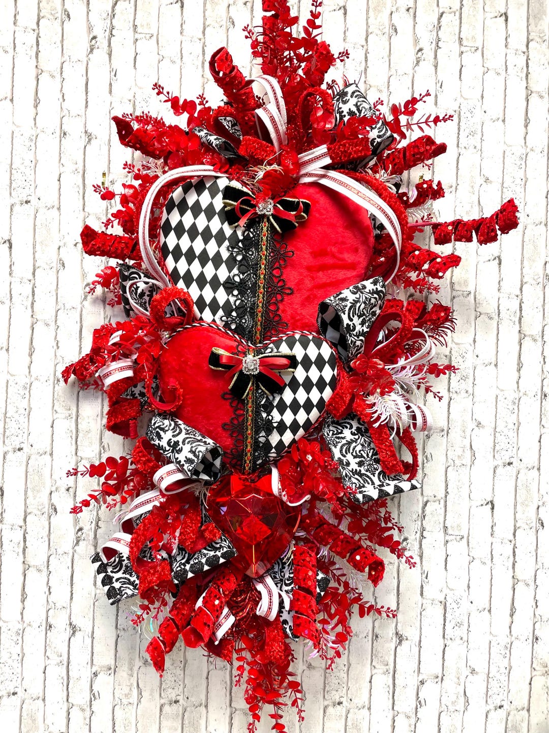 Triple Heart Valentine’s Day Swag, Harlequin Heart Swag, Valentine’s ...