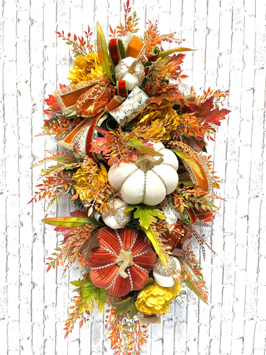Glam Fall Swag, Designer Pumpkin and Jewels Fall Swag, Glam Fall Wall ...
