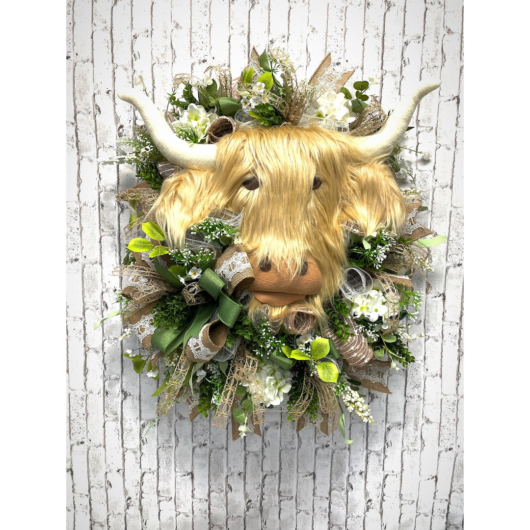 Highland Cow Wreath, Rustic Wreath, Country Wreath, Cow Wreath ...
