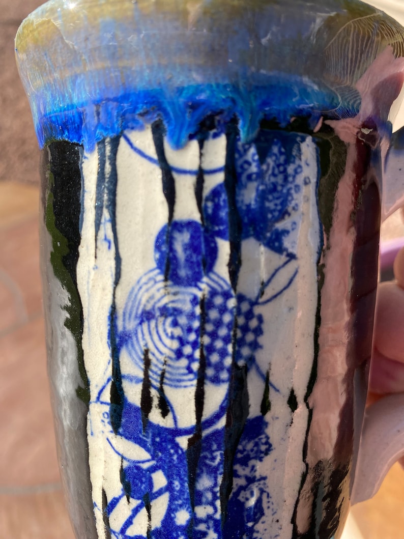 Sgraffito Mug With Underglaze Transfers - Etsy