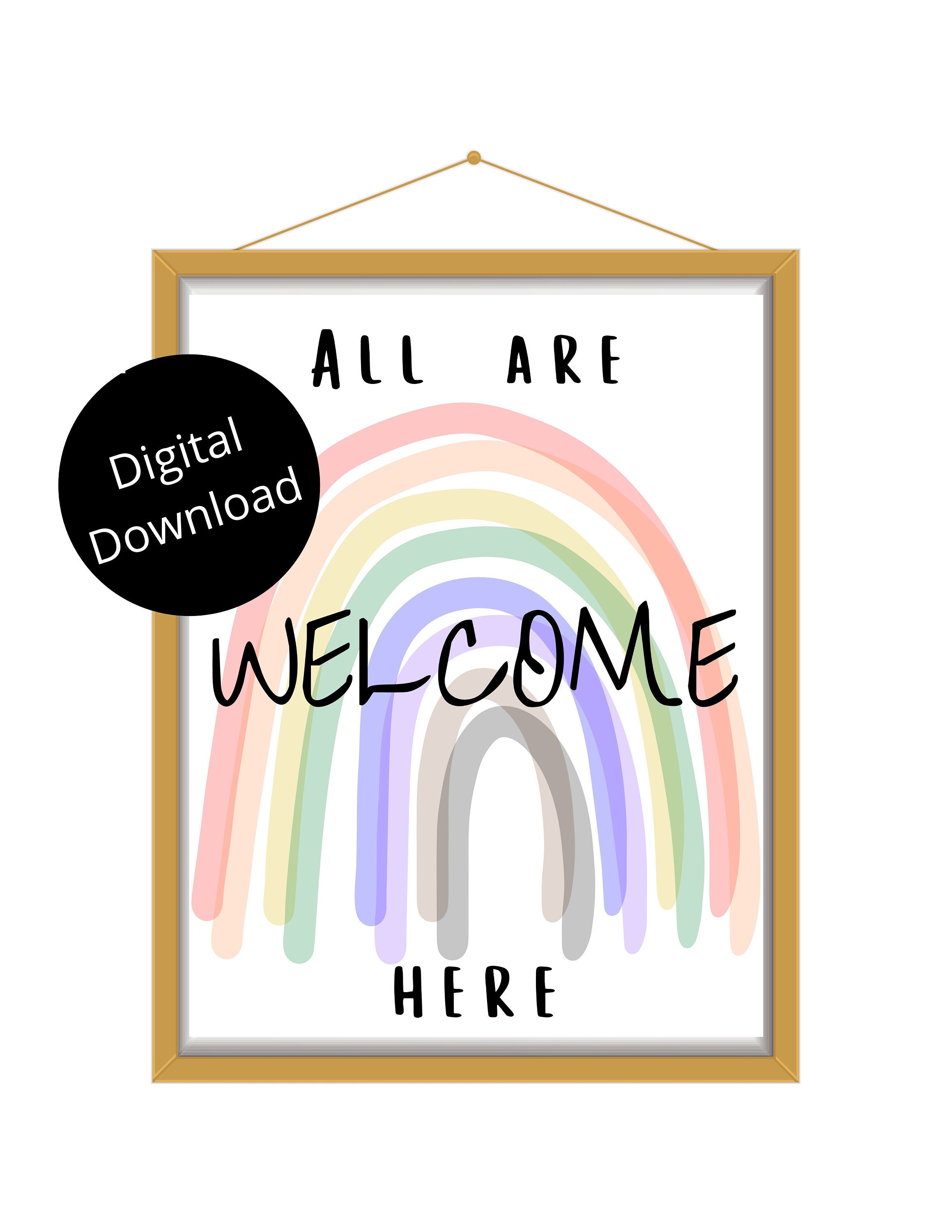 Wall Art All Are Welcome Here LGBTQ pride ally rainbow | Etsy