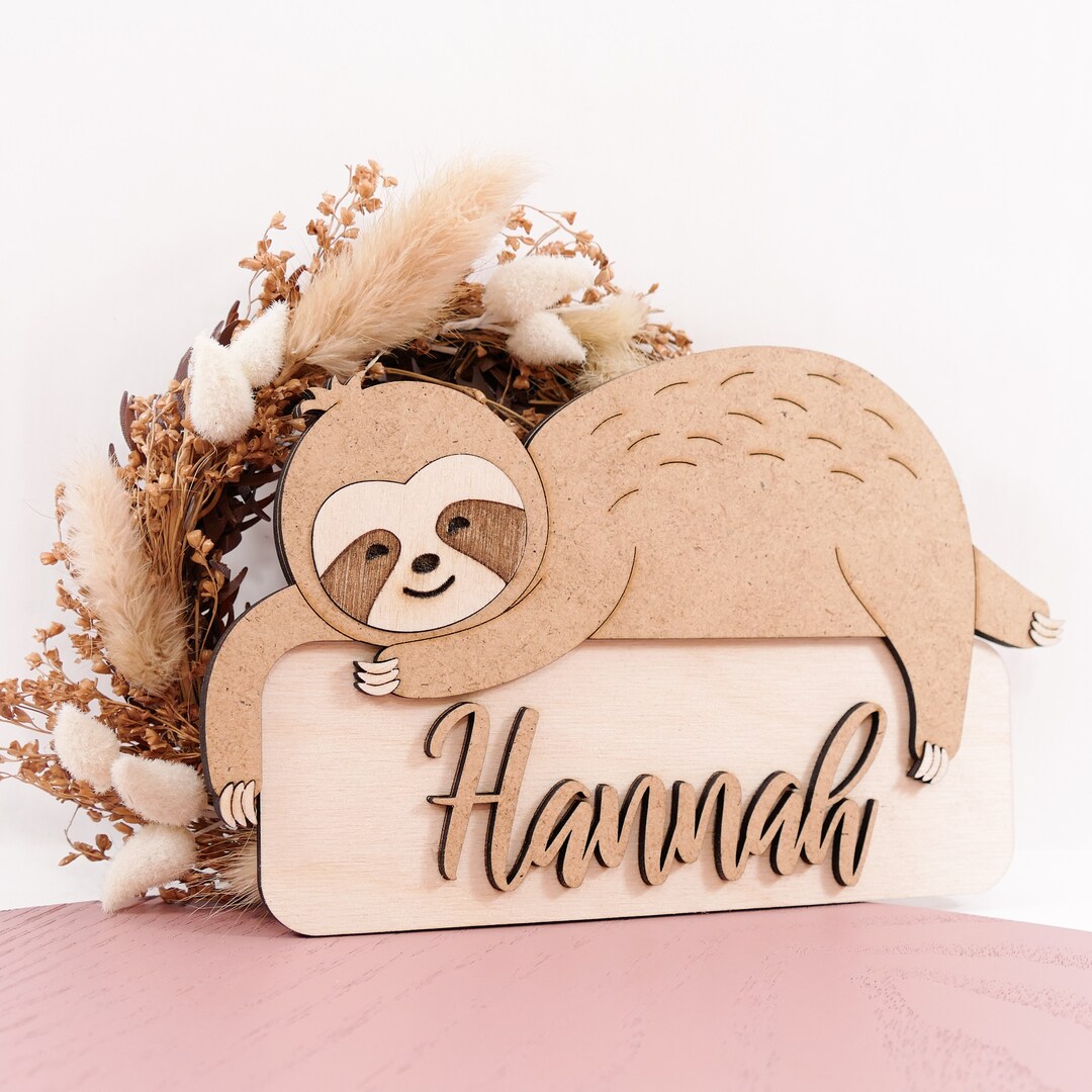 Personalized Name Tag Sloth Door Sign Children's Room Birth Gift - Etsy
