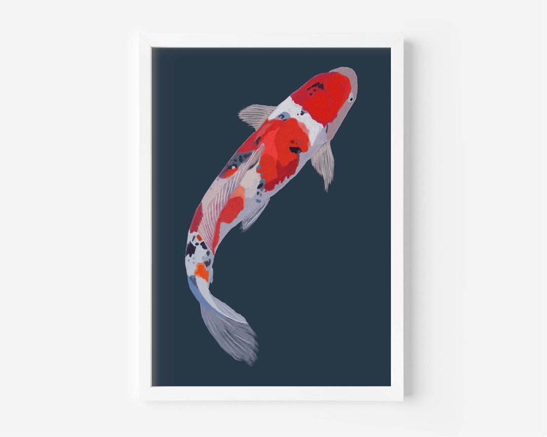 SALE Koi Carp Print Large A4 or A3 Poster Navy Wall Art - Etsy UK