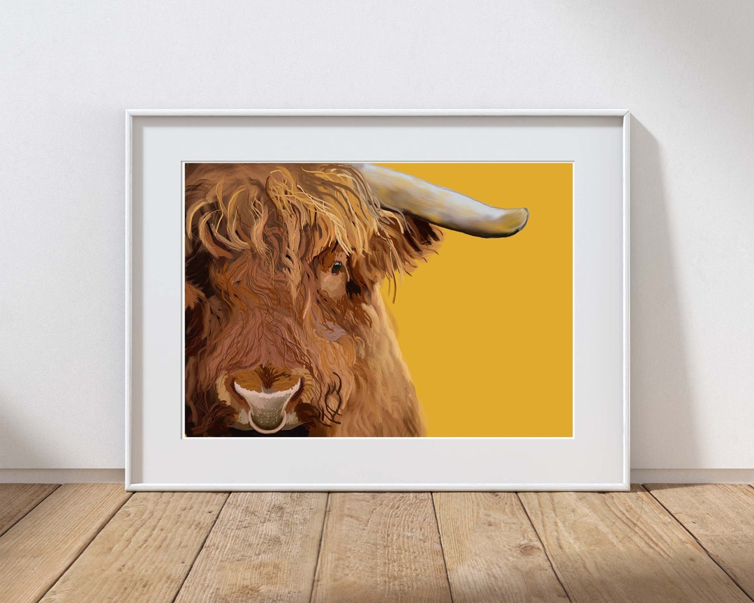 End of Line SALE Highland Cow Print A4 Poster Mustard Wall Art - Etsy