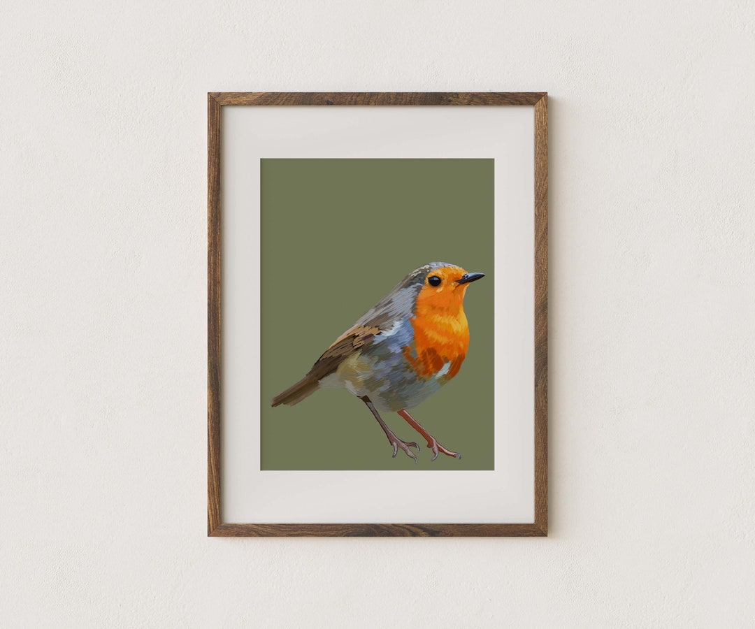 SALE Robin Print Large A4 or A3 Poster Sage Green Wall Art - Etsy