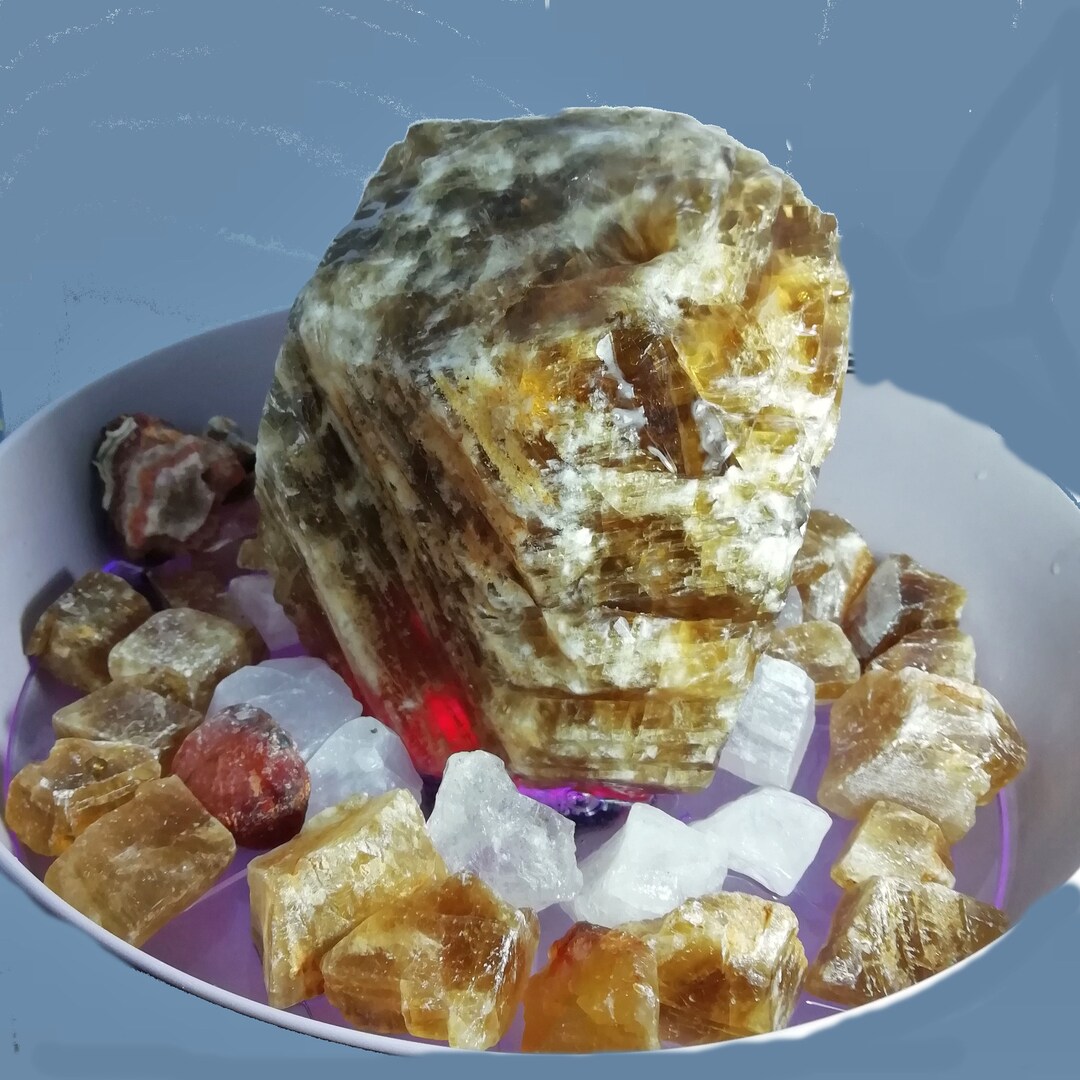 Amber Calcite Natural Indoor Water Feature With Small Rocks of Honey ...
