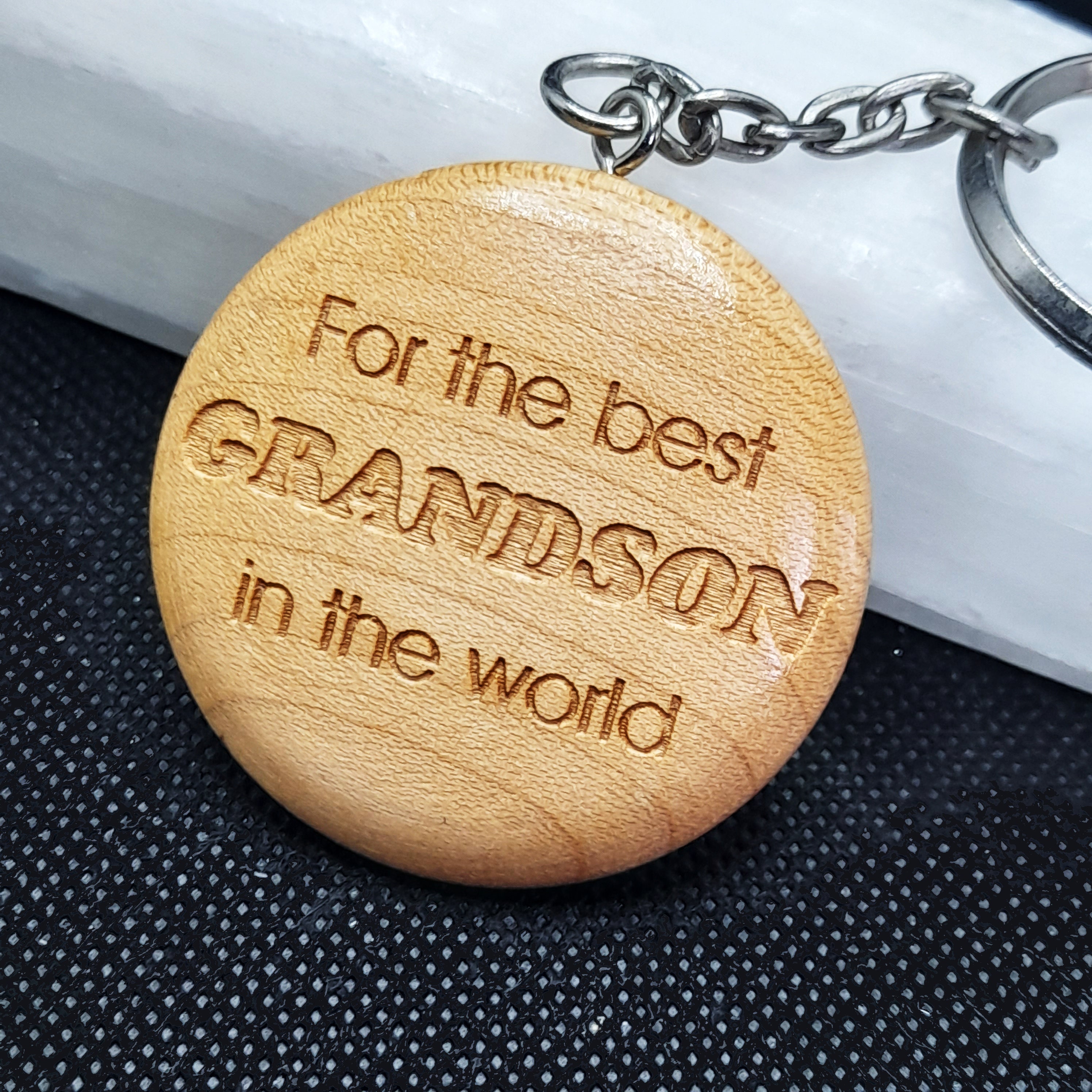 Laser Engraved Wooden Key Ring Grandson - Etsy