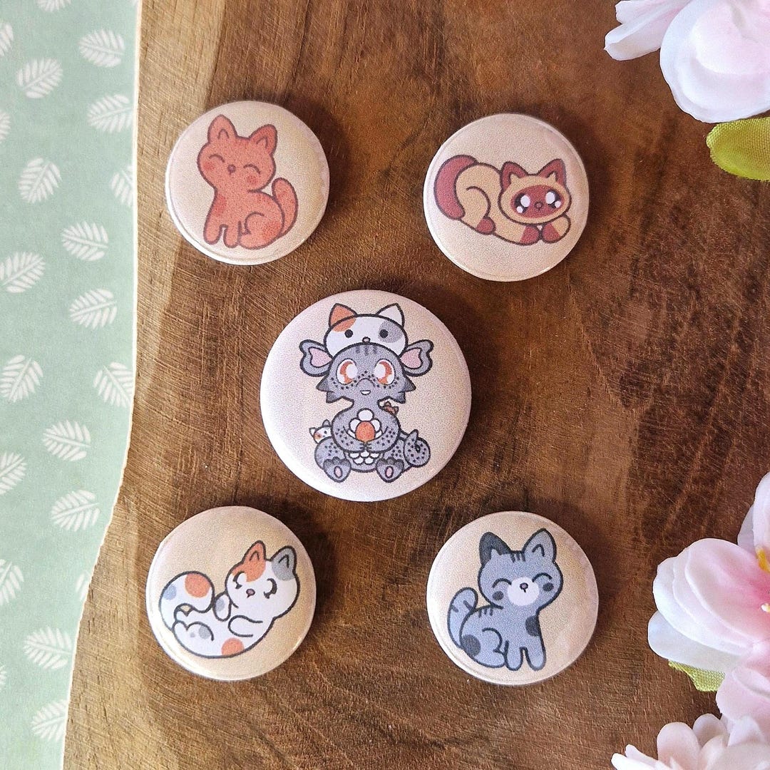 Neko Button Set Neko Dragon Cat Button Cat Dragon Button - Etsy