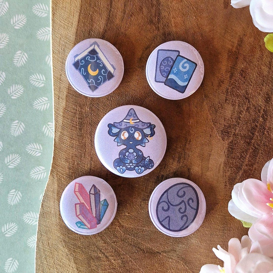 Moon Mage Button Set Mage Dragon Moon Button Moon Dragon Button - Etsy