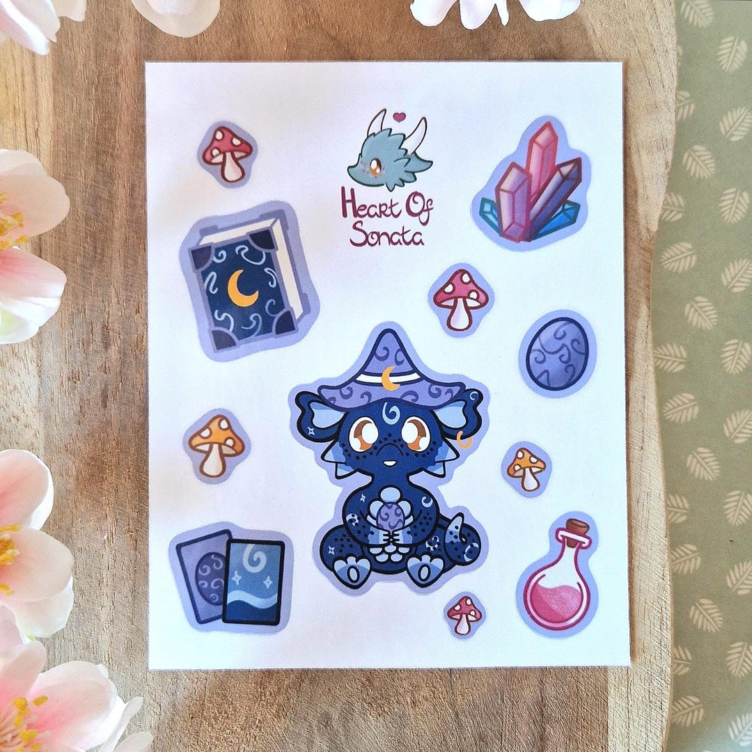 Mage Sticker Sheet Mystery Dragon Sticker Sheet Cute Moon Sticker Sheet ...