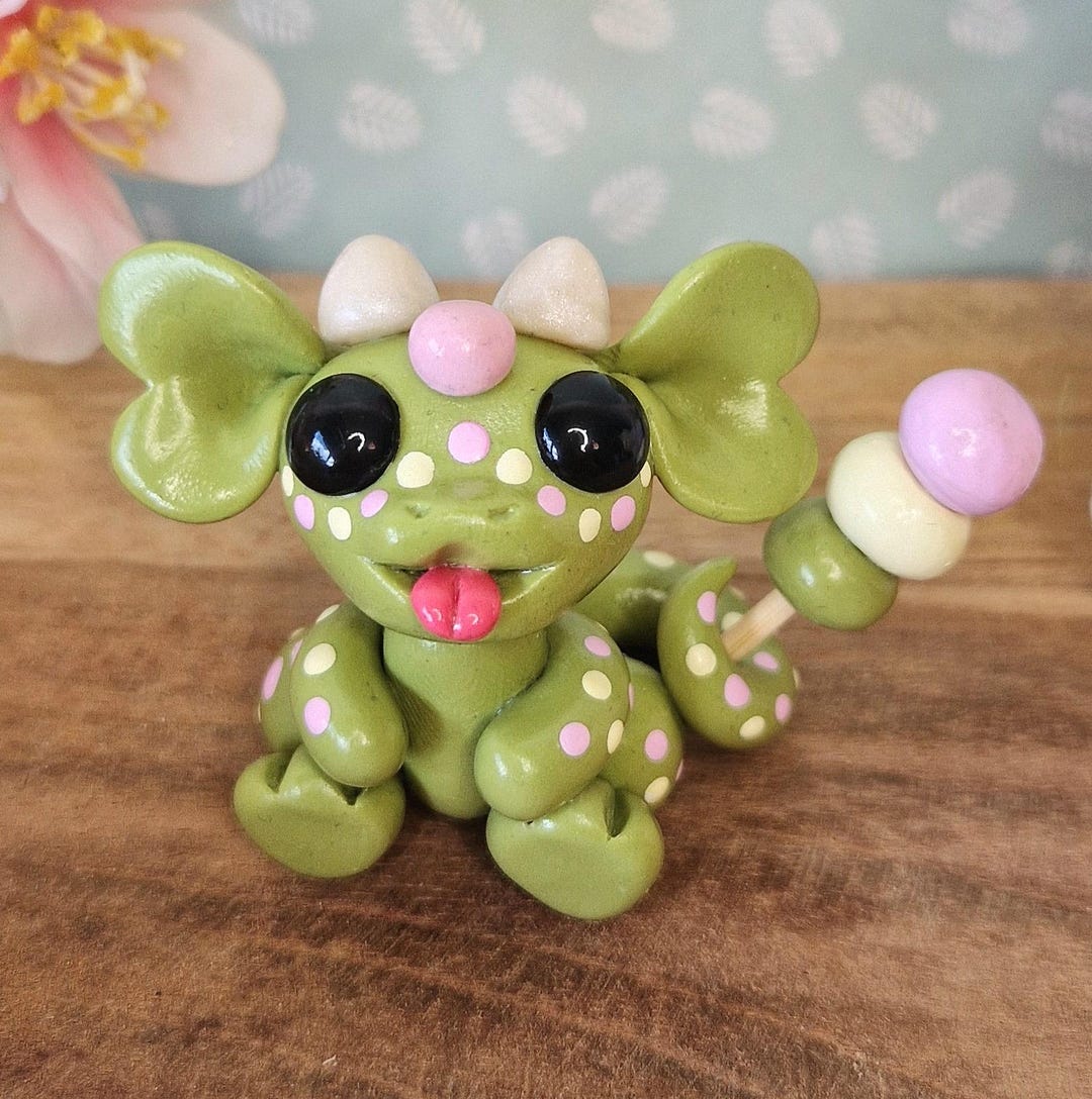 Mochi Dragon Green Cute Clay Animal Sculpture Cute Dragon Mochi Gift ...