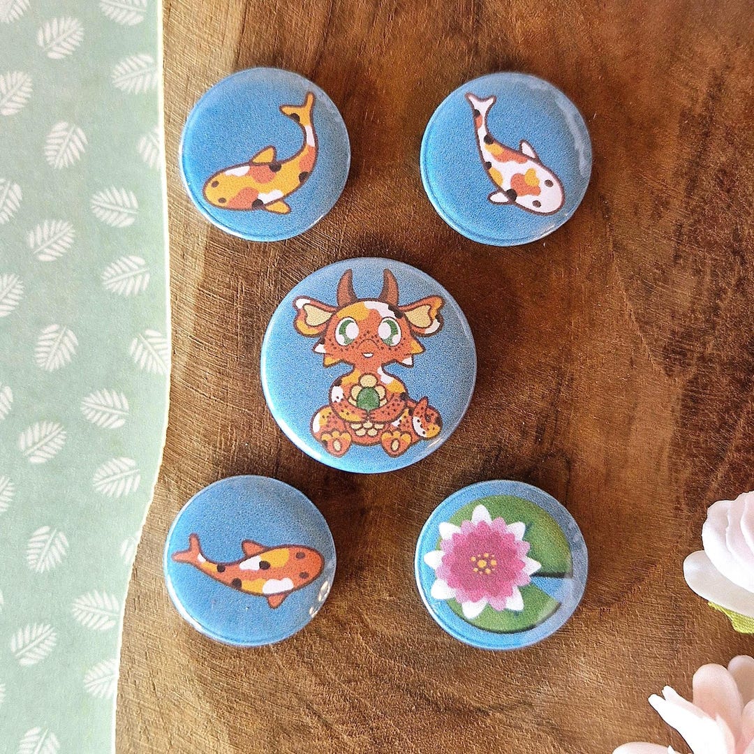 Koi Button Set Koi Dragon Koi Fish Button Koi Fish Dragon Button Water ...