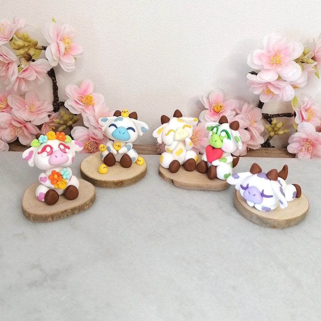 Cow Cute Clay Sculpture Cute Cow Figurine Kawaii Cow Birthday Gift Cute ...