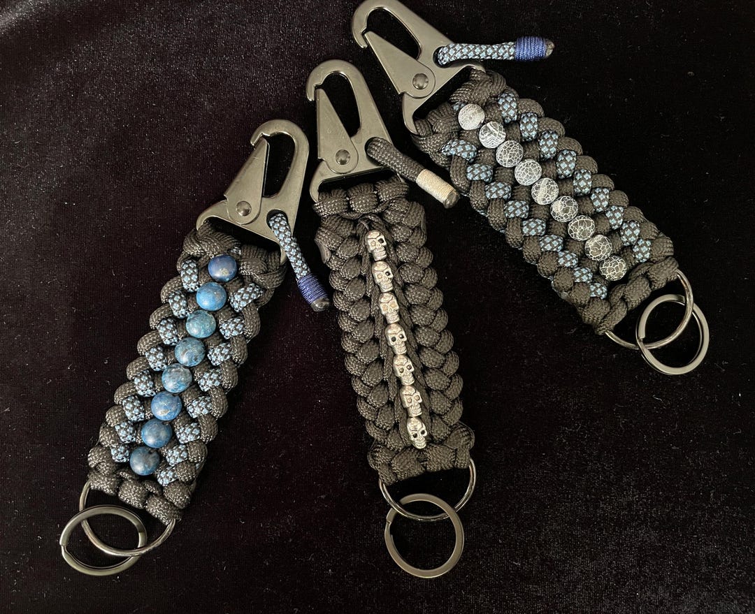 Paracord Keyring, Key Fob, Wide Sanctified Knot, Natural Gemstone ...