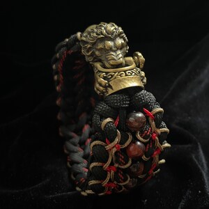 Paracord Bracelet Brass LION Head Clasp Black-red Natural Red Tiger Eye ...