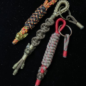 Paracord Keyring, Cat Brass Animal Head Bead - Etsy