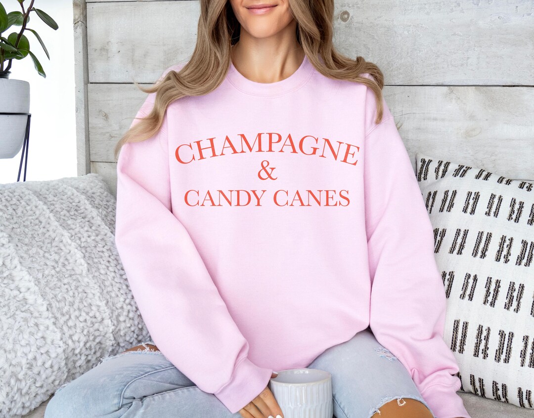 Chic Champagne & Candy Canes Crewneck | Holiday Sweatshirt | Christmas ...