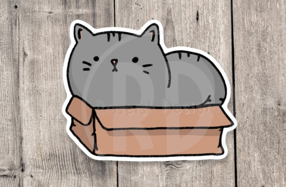 Cat in Box Sticker: Funny Animal Laptop Decal - Etsy