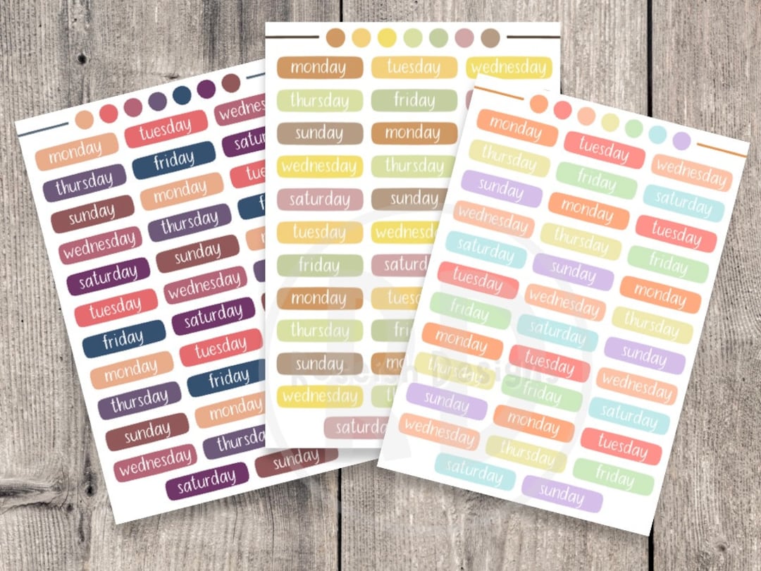 Days of the Week Stickers, Weekly Planner Stickers, Bullet Journal ...