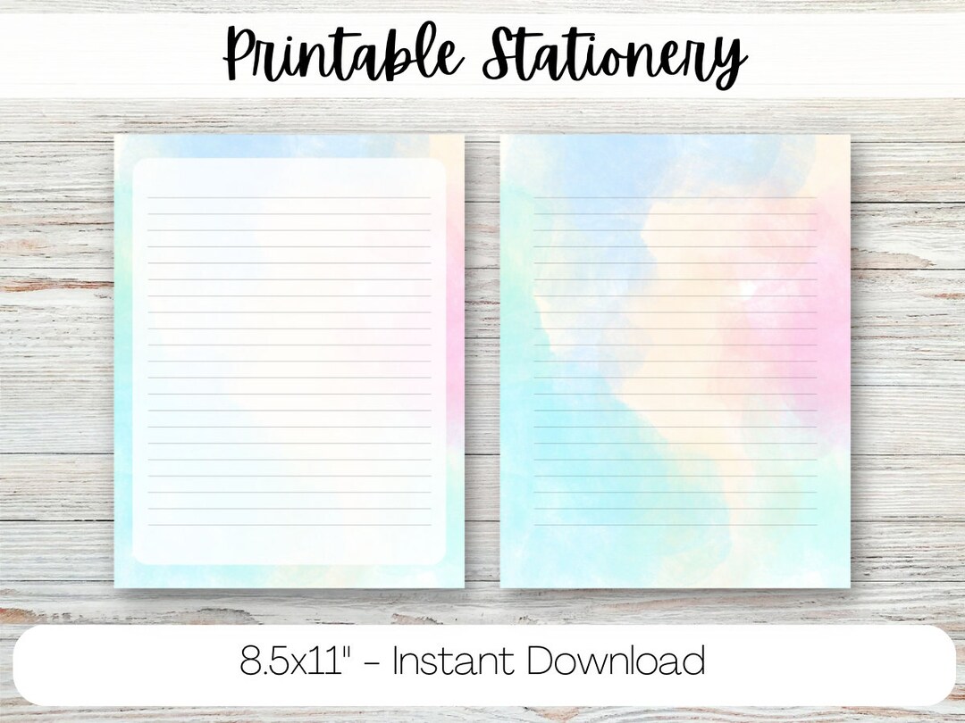 Printable Watercolor Stationery, Digital Lined Paper, Unlined, US ...