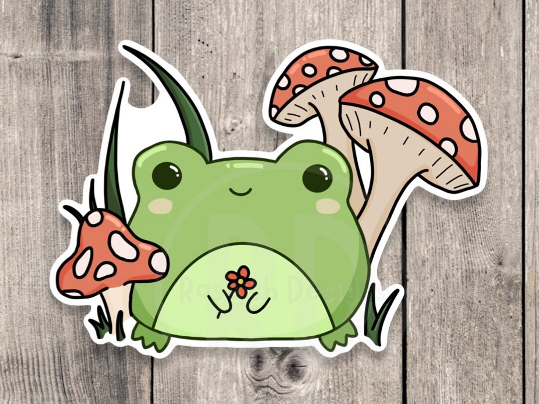 Cute Frog Sticker, Cottagecore Mushroom, Kawaii Water Bottle Sticker ...