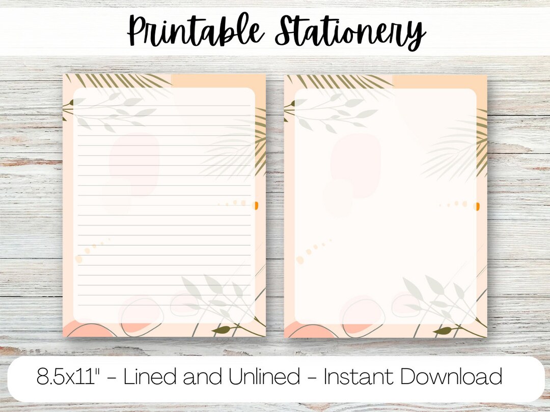 Printable Boho Stationery, Digital Lined Paper, Unlined, US Letter Size ...
