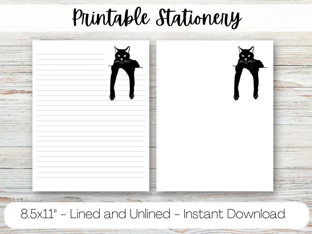 Printable Cute Cat Stationery, Digital Lined Paper, Unlined, US Letter ...