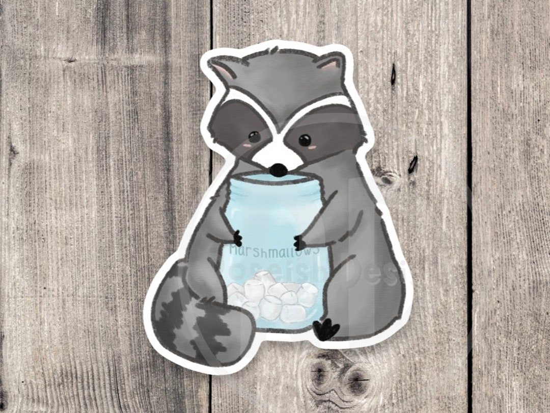 Funny Raccoon Sticker, Raccoon With Marshmallows, Trash Panda, Funny ...