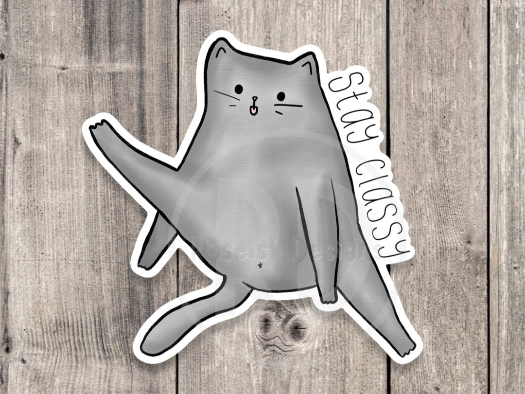 Stay Classy, Funny Cat Sticker, Cat Licking Butt, Cat Lover Gift, Water ...