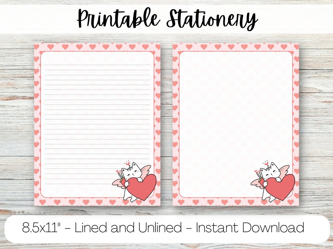 Printable Valentine's Day Stationery, Digital Lined Paper, Unlined, US ...