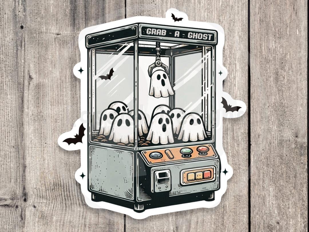 Ghost Claw Machine Sticker, Kawaii Halloween Arcade Vinyl - Etsy