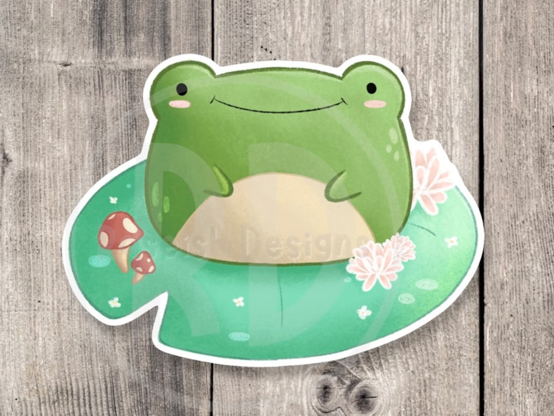 Cute Frog Sticker, Frog on Lillypad, Frog Lover Gift, Water Bottle ...
