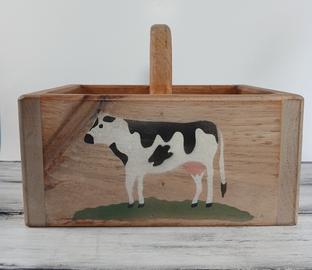 Painted Wood Dairy Cow Farmhouse Decor Utensil Condiment Carry All ...