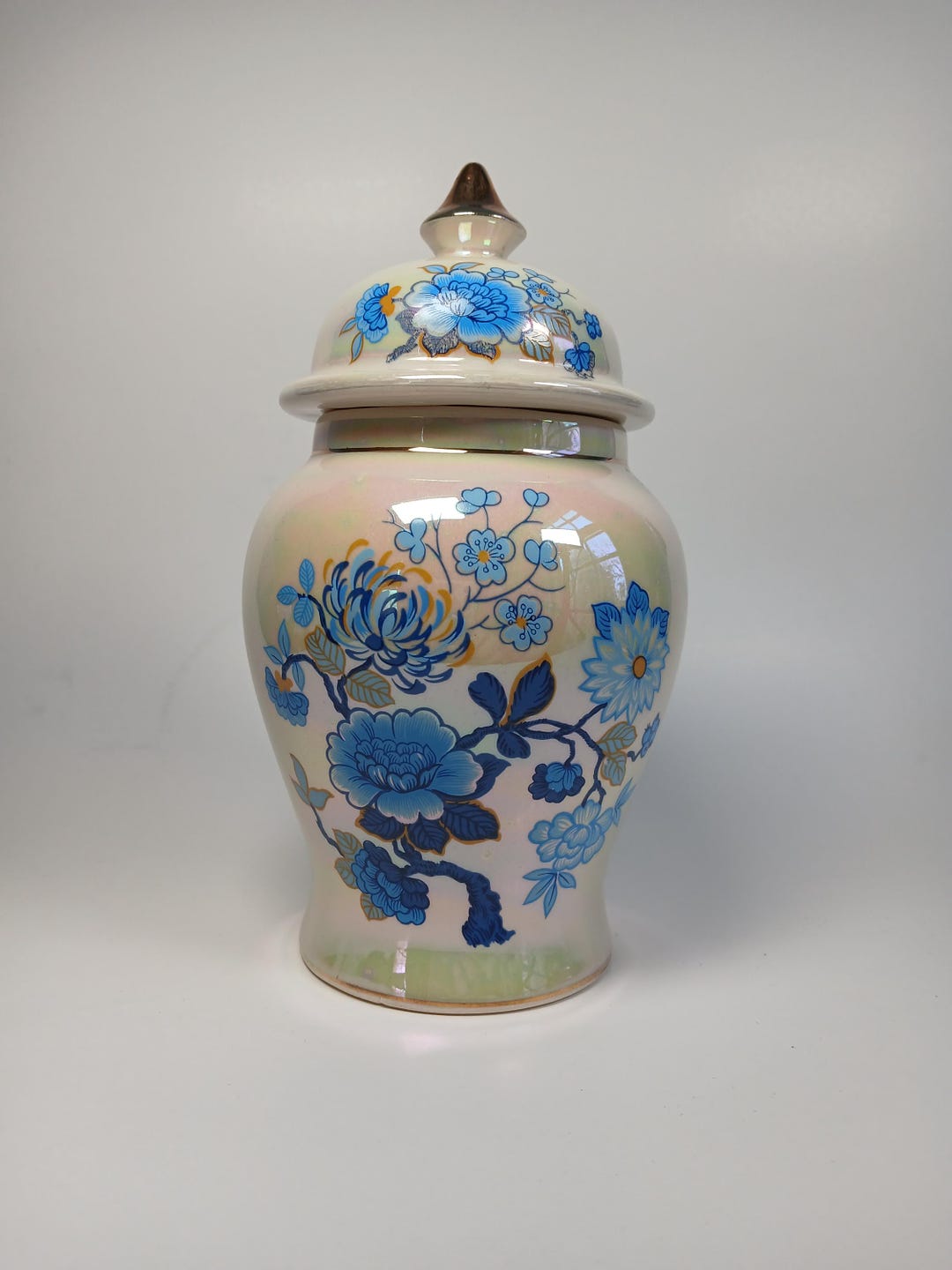 Vintage Hand Painted Blue Gold Floral Lusterware Ginger Jar Urn Sadler ...