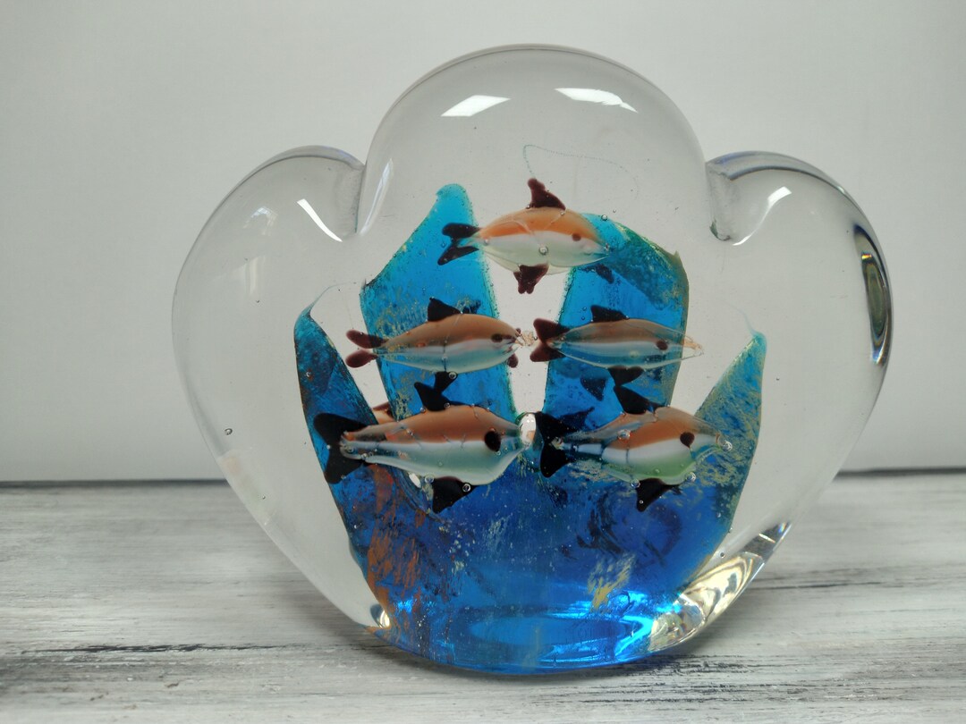 Vintage MCM Art Glass Fish Aquarium Murano Style Paperweight Sculpture ...