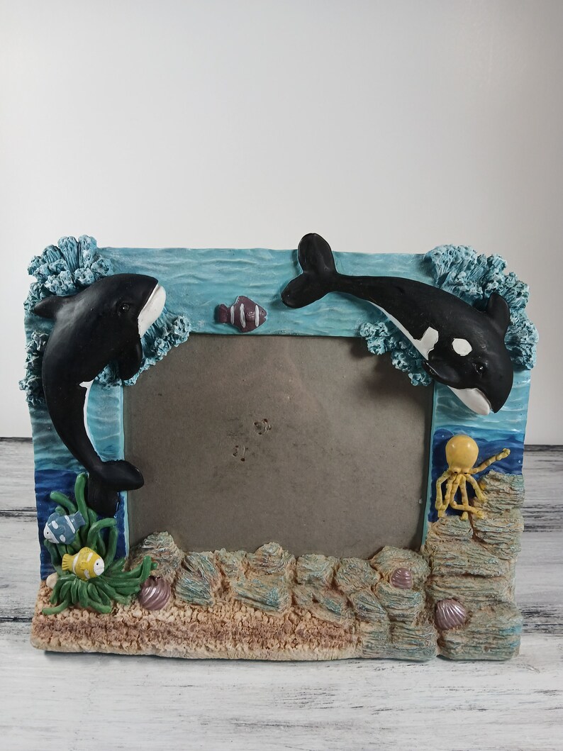 Vintage Resin 3D Orca Whales Ocean Beach Nautical Picture Photo Frame ...