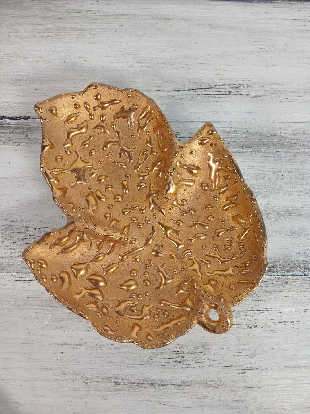 Vintage Weeping Bright Gold 22K USA Leaf Trinket Tray Dish Hand ...