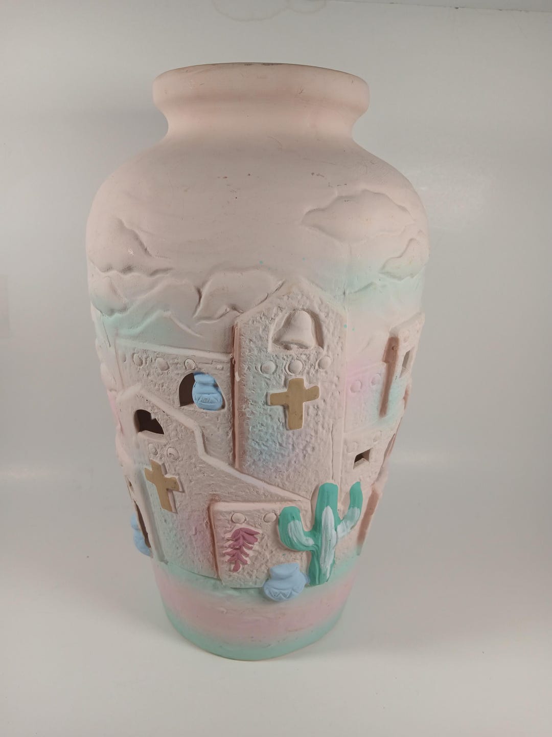 VTG Hand Painted Ceramic Pastel Southwest Luminary Vase Beachcombers ...