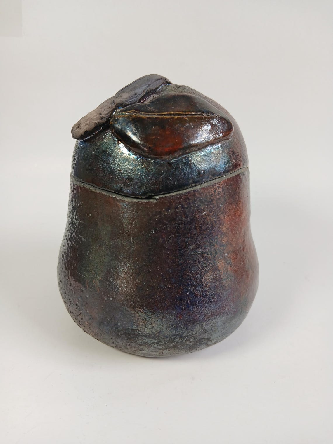 Handmade Studio Art Pottery Raku Pear Jar Container With Lid Signed ...