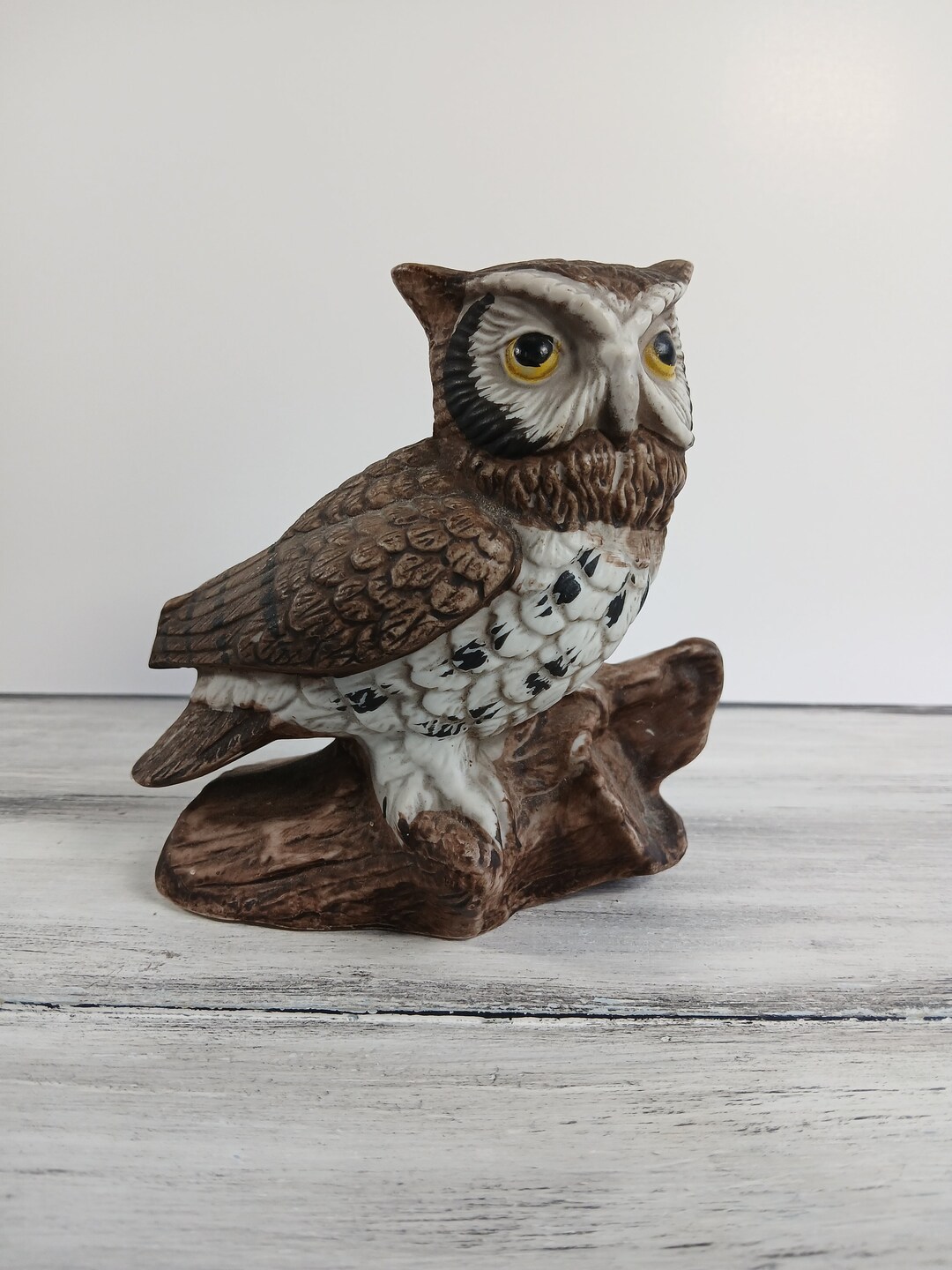 Vintage Painted Ceramic Great Horned Owl Figurine Homco 1114 Cabin ...