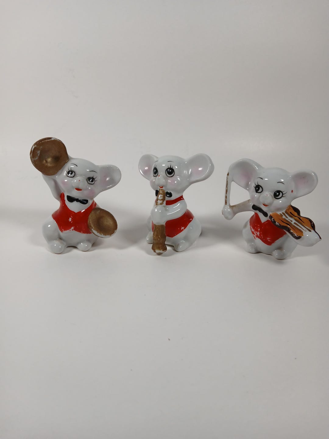 Vintage Porcelain Christmas Mice Playing Music Instruments Figurines ...