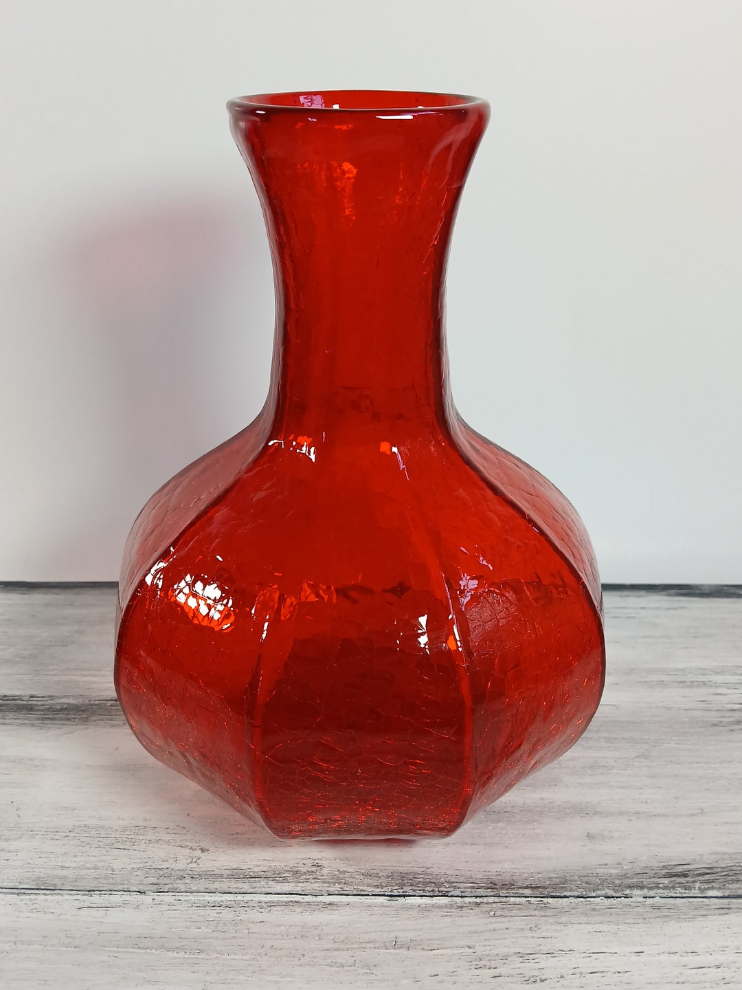 Rare Ruby Red Crackle Studio Art Glass Flower Vase Indiana Glass Tiara ...