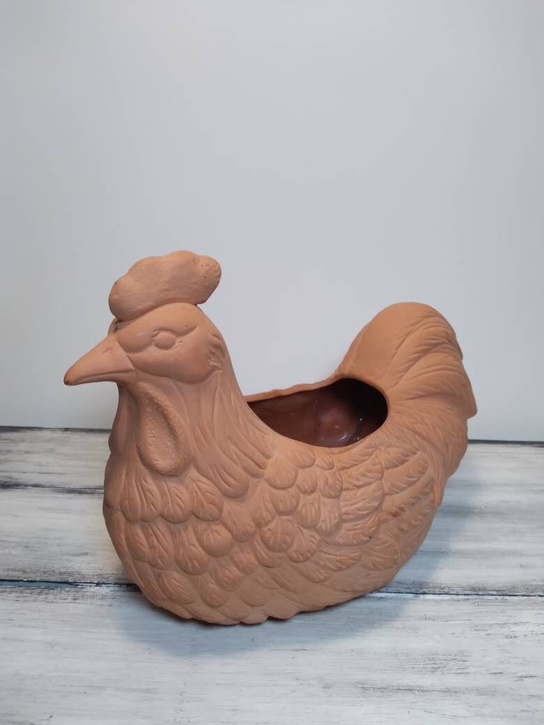 Vintage Terracotta Pottery Country Farmhouse Chicken Hen Flower Planter ...