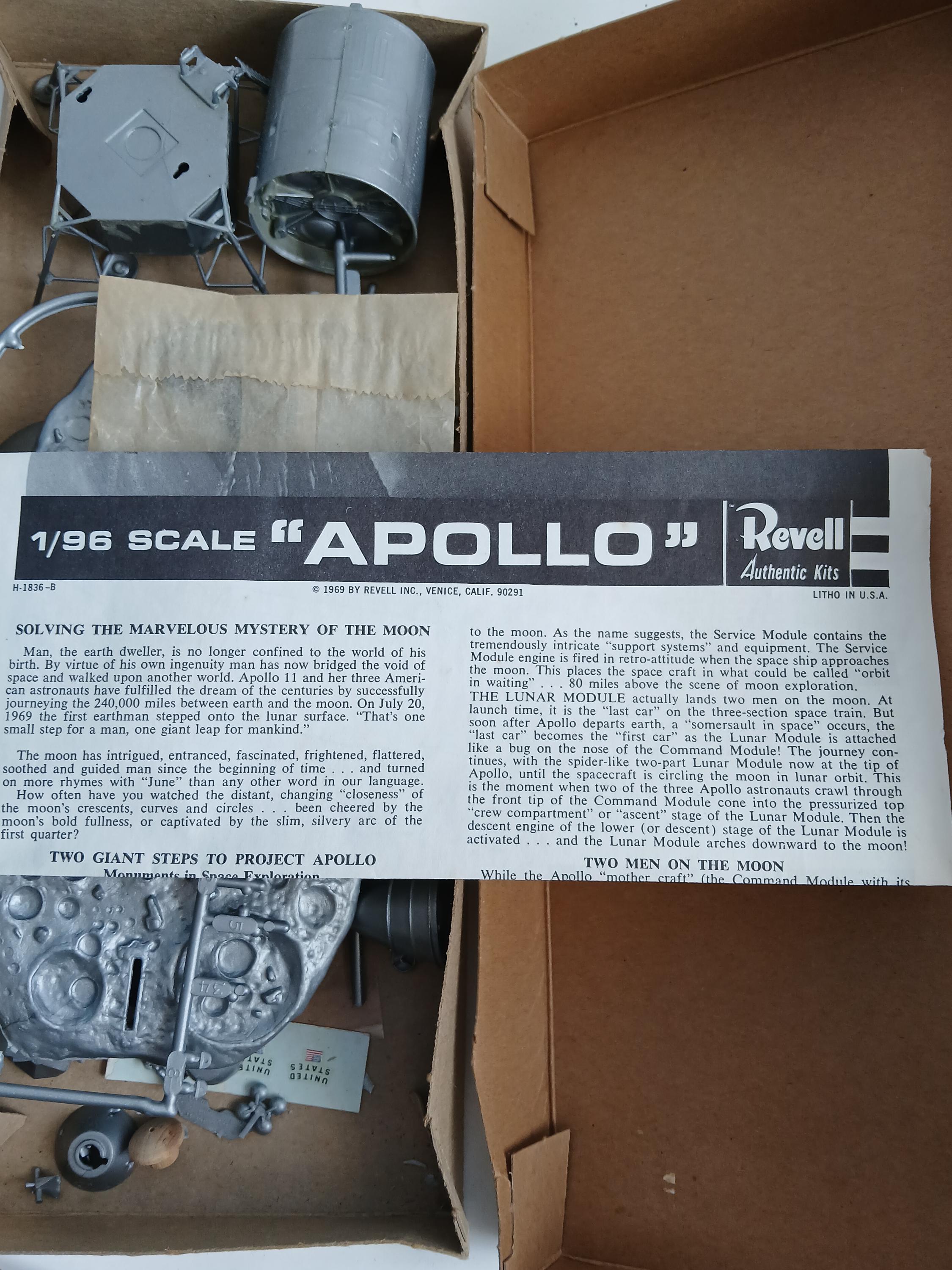 Rare VTG 1969 Revell Apollo Spacecraft Model Kit Silver Decals Complete ...