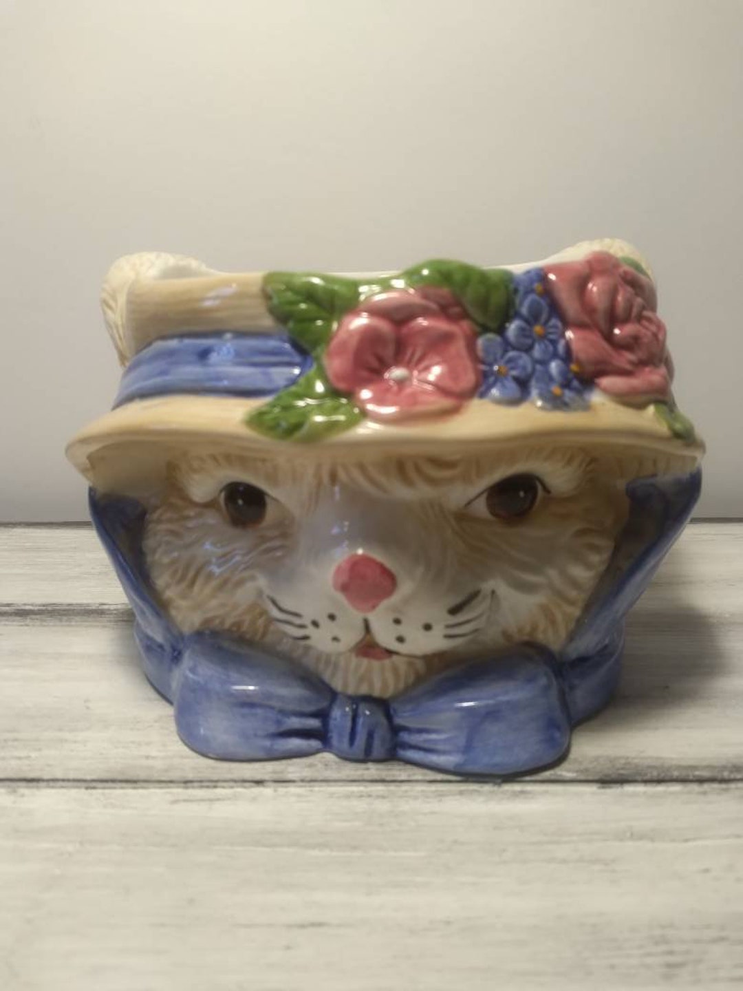 VTG Ceramic Hand Painted Anthropomorphic Bunny Rabbit Easter Planter ...