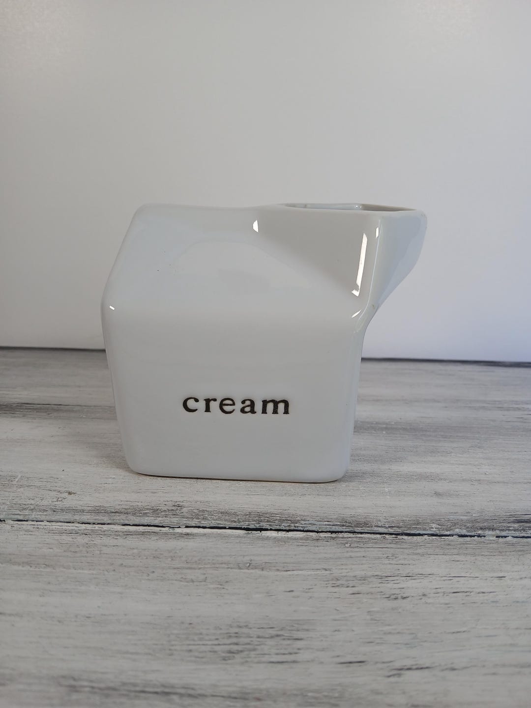White Ceramic Milk Carton Style Cream Storage Container Country ...