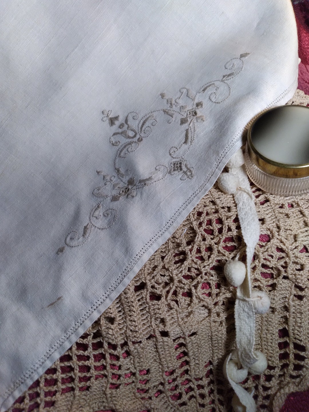 Mid-century Linen Vintage White Embroidered Cutwork - Etsy